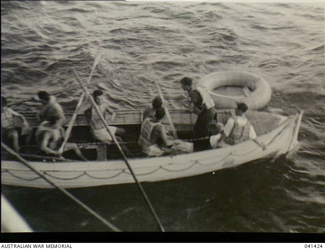 Indian Ocean. 1942. A lifeboat from Australian Navy destroyer HMAS ...