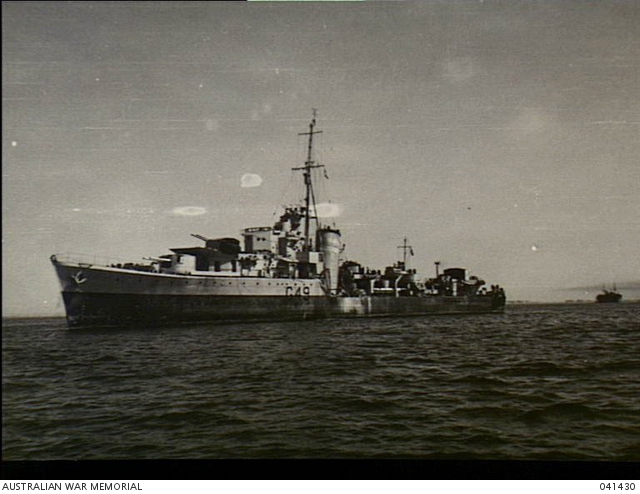 Indian Ocean. 1942. Australian Navy destroyer HMAS Norman at anchor ...