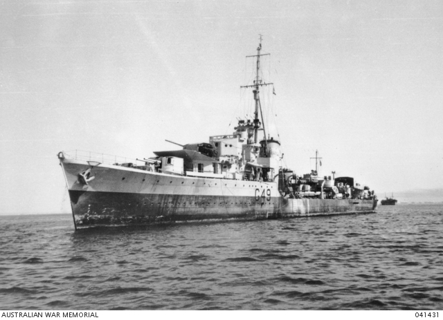 Indian Ocean. 1942. Australian Navy destroyer HMAS Norman at anchor ...