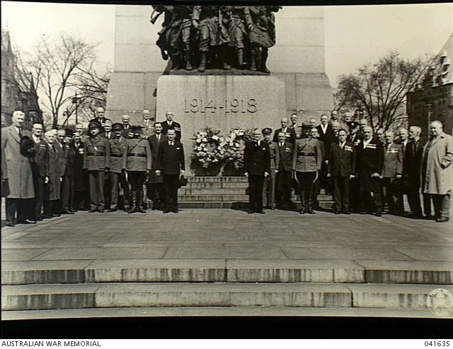 Ottawa, Canada. 1949-04-25. Representstives at an Anzac Day ceremony at ...