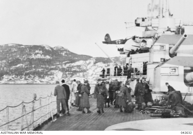 TRONDHEIM, NORWAY, 1940-04-08. GERMAN TROOPS PREPARING TO DISEMBARK ...