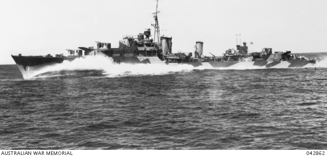 AT SEA, 1943-01-04. HMAS WARRAMUNGA ON ACCEPTANCE TRIALS OFF THE ...