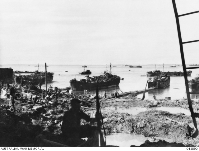 Tarakan, Borneo. 1945-05. Landing Ship, Tanks which landed troops of ...