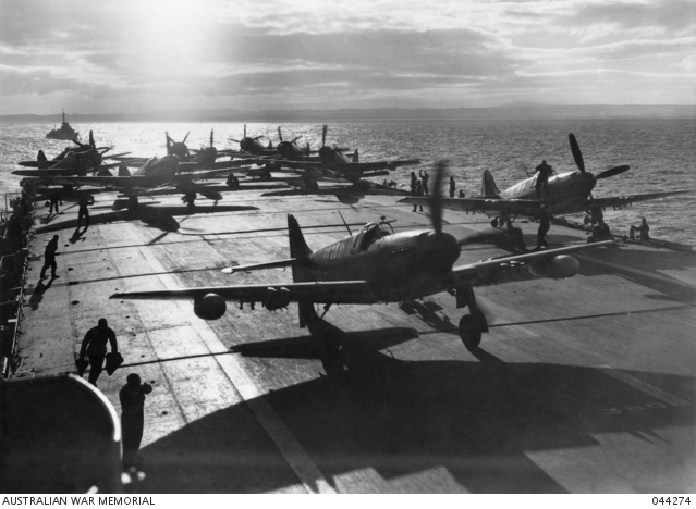 FIREFLY AIRCRAFT PREPARE FOR TAKEOFF FROM HMAS SYDNEY. | Australian War ...