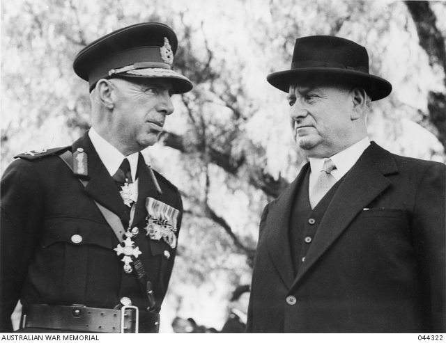 CANBERRA, CIRCA 1955. LIEUTENANT GENERAL S.F. ROWELL AND MR J. FRANCIS ...