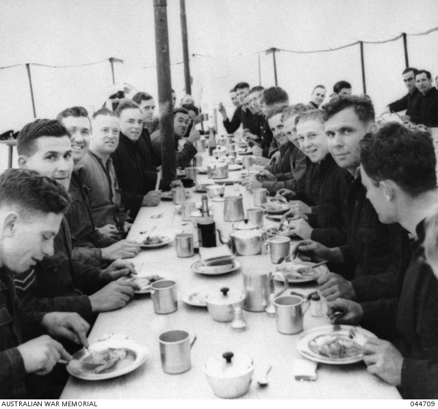 CANBERRA, ACT. 1939-10. AIRMEN AT THE RAAF BASE ENJOYING A MEAL IN ...