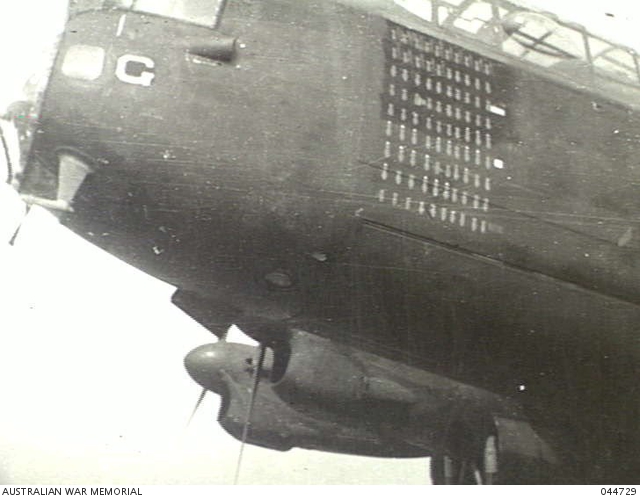 NOSE VIEW OF NO. 460 SQUADRON RAAF AVRO LANCASTER BOMBER "G FOR GEORGE ...