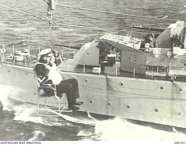 REAR-ADMIRAL A.K. SCOTT-MONCRIEFF DSO R.N. TRANSFERRING TO HMS COMUS ...