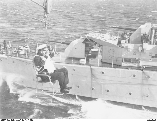 REAR-ADMIRAL A.K. SCOTT-MONCRIEFF DSO R.N. TRANSFERRING TO HMS COMUS ...