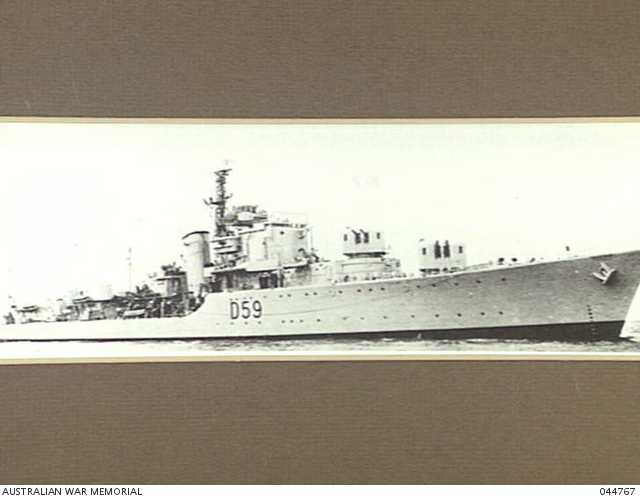 1951. STARBOARD BOW VIEW OF THE DESTROYER HMAS ANZAC (II) (D59). HER ...