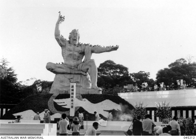 The Statue of Peace, Nagasaki, near the epicentre of the atomic bomb ...