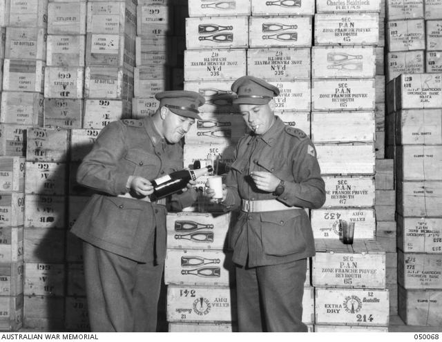 AUSTRALIAN ARMY OFFICERS SAMPLING CHAMPAGNE INTENDED FOR THE MESSES OF ...