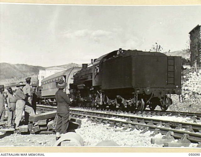 BYBLOS, LEBANON. 1942-12-19. TEST TRAIN PASSING OVER THE BEIRUT ...