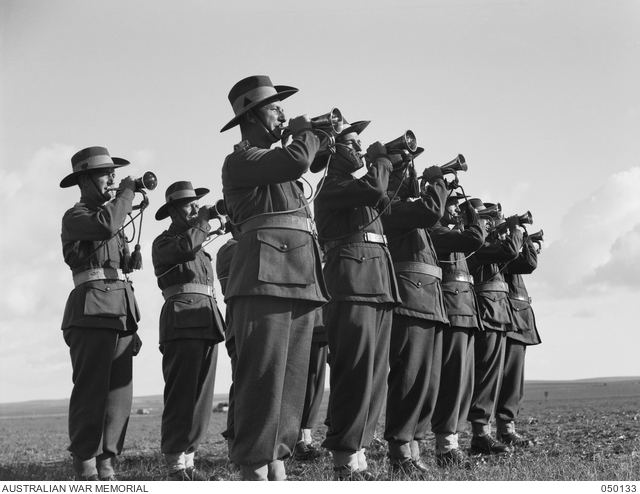 GAZA, PALESTINE. 1942-12-22. BUGLERS OF THE 9TH AUSTRALIAN DIVISION ...