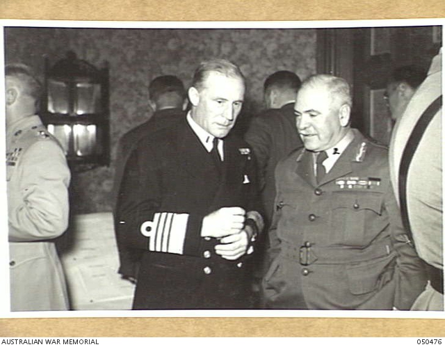MELBOURNE, VIC. 1943-04-05. ADMIRAL SIR GUY ROYLE, KCB, CMG, RN, CHIEF ...