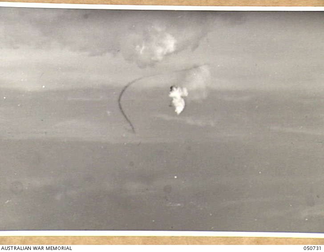 GRAFTON, AUSTRALIA. 1943-04. GAS SHELLS BURSTING NEAR LAKE HIAWATHA ...