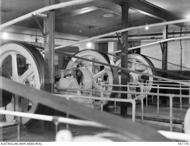 POINT NEPEAN, VIC. 1943-04. THE ENGINES WHICH GENERATE THE POWER ...