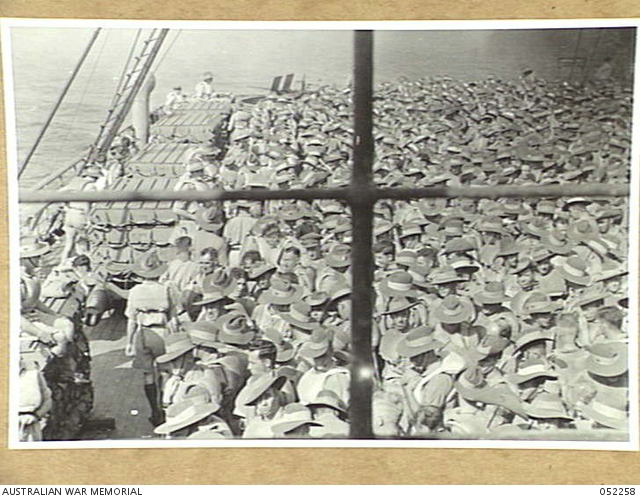 A SEA OF HATS AND FACES 9TH AUSTRALIAN DIVISION LIFEBOAT DRILL ON THE ...