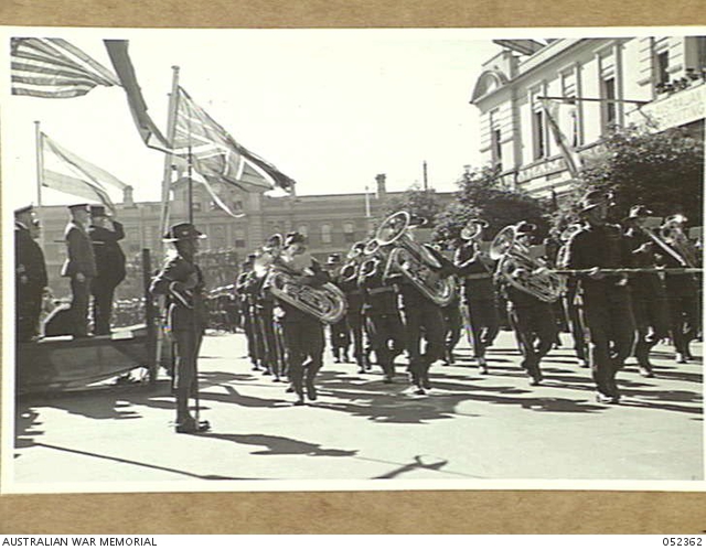 PERTH, WA. 1943-06-14. ONE OF THE BANDS IN THE UNITED NATIONS FLAG DAY ...
