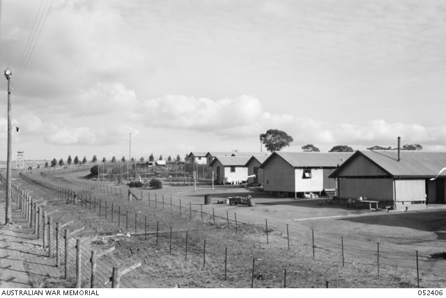 TATURA, VIC. 1943-06-10. VIEW OF THE TENNIS COURTS FROM THE WATCH TOWER ...