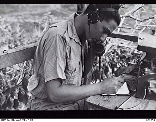 PARAPARAP, NT. 1943-07-08. GUNNER FOX, AT THE TELEPHONE IN THE ...