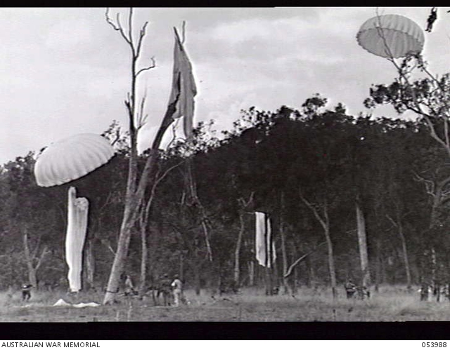 MOUNT GARNET, QLD. 1943-07-13. UNITED STATES ARMY PARATROOPERS COMING ...