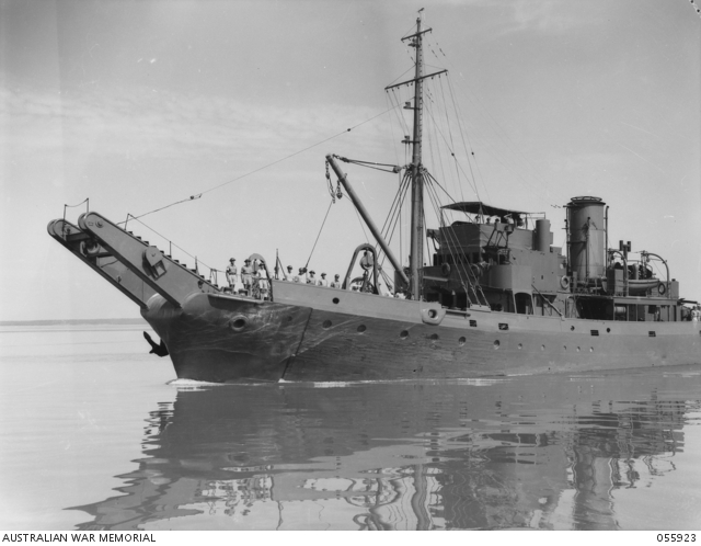 HMAS KARANGI, ONE OF THE BOOM WORKING VESSELS, SALUTING HIS EXCELLENCY ...
