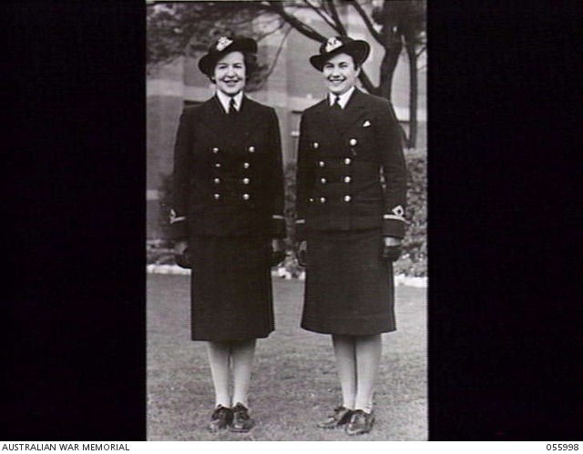 Outdoor portrait of two officers of the Women's Royal Australian Naval ...