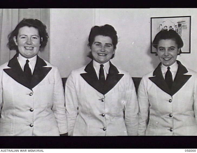 Group portrait of three WRANS Stewardesses (Wran STD). Identified from ...
