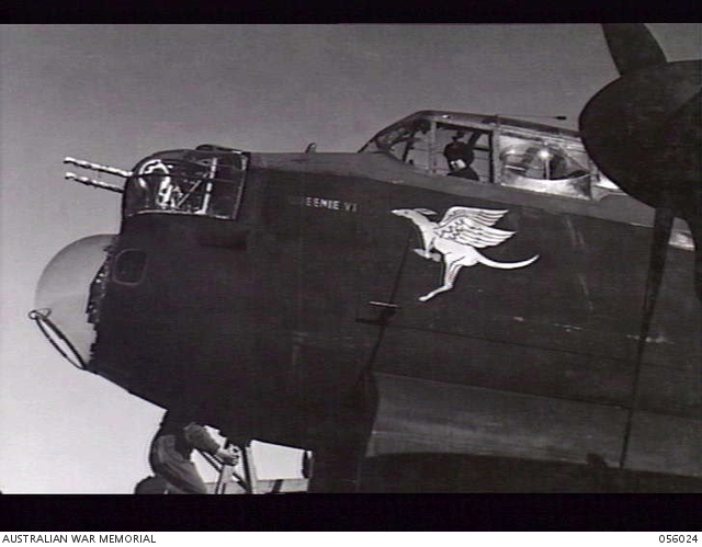 GERALDTON, WA. 1943-08-20. CLOSE UP OF THE NOSE OF THE LANCASTER BOMBER ...