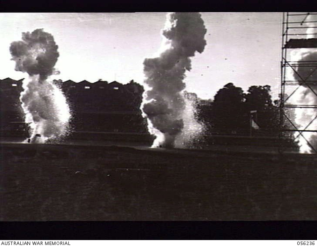 FLEMINGTON, VIC. 1943-09-04. INCENDIARY BOMBS EXPLODING DURING THE ...