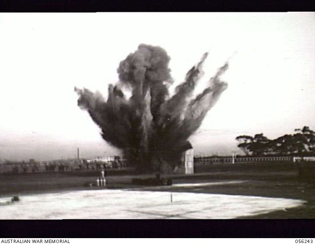 FLEMINGTON, VIC. 1943-09-04. HOUSE BEING BLOWN UP DURING A CIVIL ...