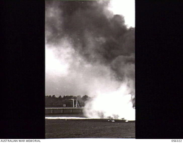 FLEMINGTON, VIC. 1943-09-04. OIL BOMB EXPLODING DURING AIR RAID ...