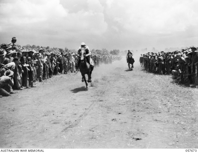 SOPUTA, NEW GUINEA. 1943-10-09. FINISH OF THE SANANANDA STAKES AT THE ...