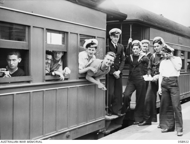 C. 1943-10-30. A GROUP OF SAILORS TRAVELLING ON THE TROOP TRAIN FROM ...