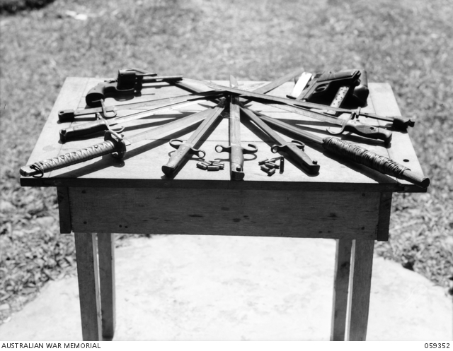 HOPOI DISTRICT, NEW GUINEA, 1943-10-30. COLLECTION OF JAPANESE WEAPONS ...