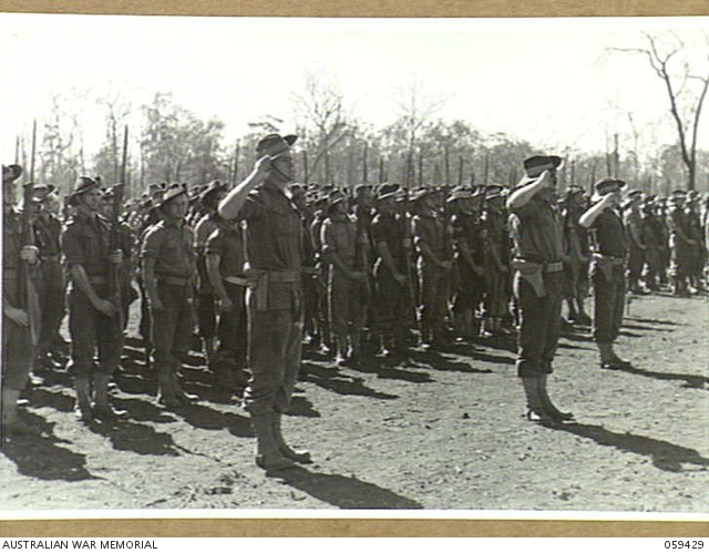 WONDECLA, QLD. 1943-11-05. THE 6TH AUSTRALIAN DIVISION PARADE GIVES THE ...