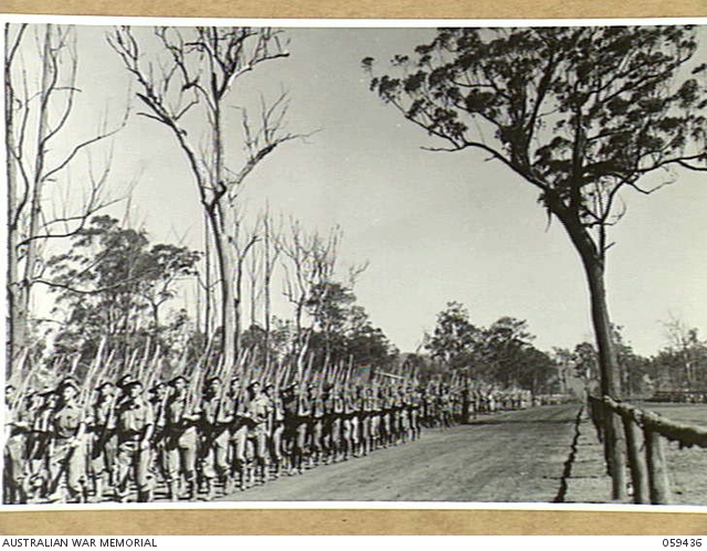 WONDECLA, QLD. 1943-11-05. COLUMN OF TROOPS OF THE 6TH AUSTRALIAN ...