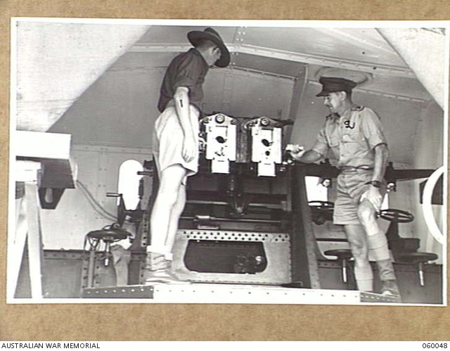 LYTTON, QLD. 1943-11-12. OFFICERS INSPECTING THE NEWLY INSTALLED TWIN 6 ...
