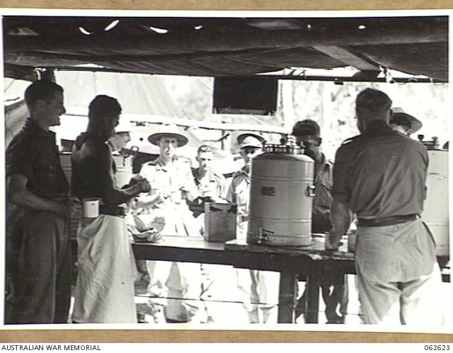 ROUNA FALLS AREA, NEW GUINEA. 1944-01-02. SALVATION ARMY COFFEE STALL ...