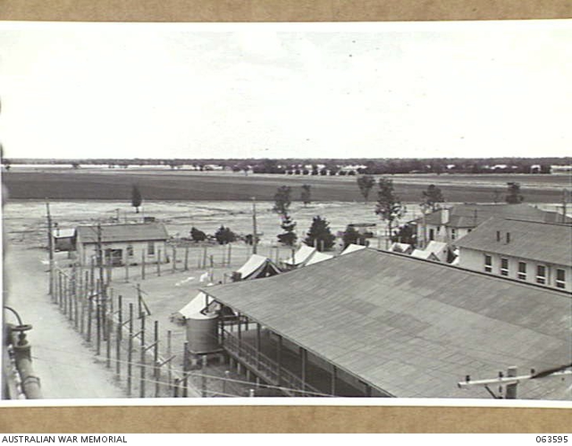 YANCO, NSW. 1944-01-22. VIEW FROM THE WATER TOWER SHOWING THE MESS ...