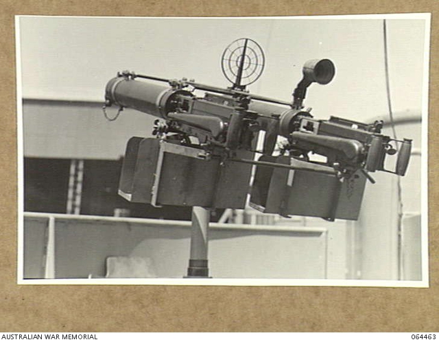 SYDNEY, NSW. 1944-02-19. TWIN VICKERS GUNS AND MOUNTING ON THE NEWLY ...