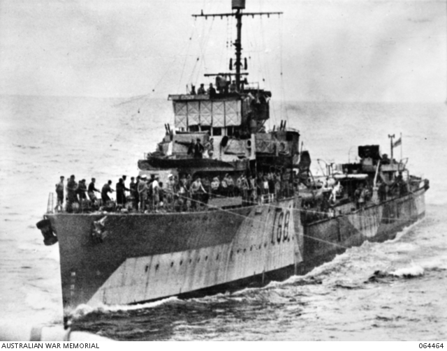 The destroyer HMAS Vampire, 1,090 tons, four 4-inch guns, originally ...