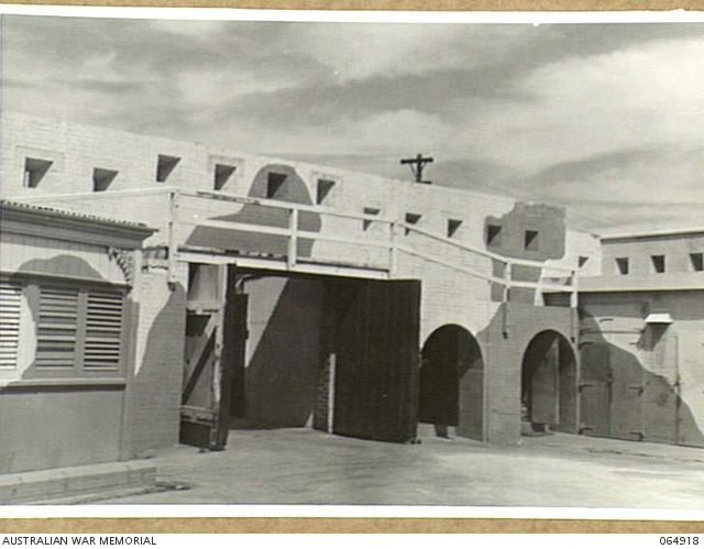 FORT LARGS, SOUTH AUSTRALIA. 1944-03. THE MAIN ENTRANCE GATES INTO THE ...