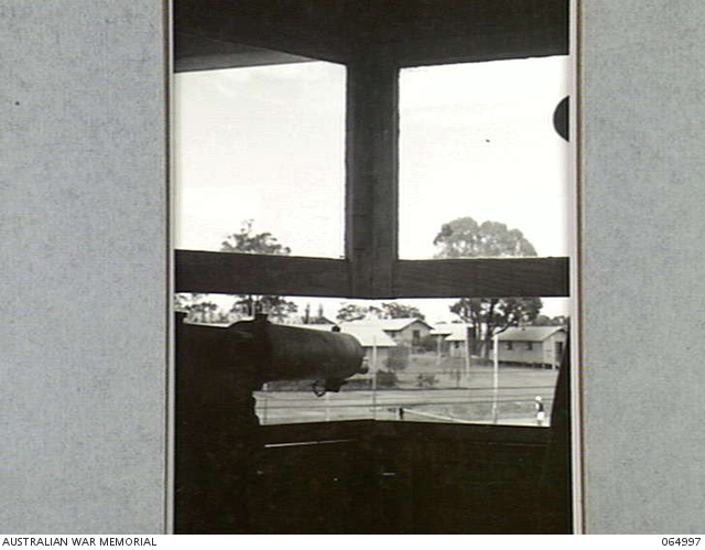 TATURA, VICTORIA. AUSTRALIA. 1943. A VIEW FROM THE GUARD TOWER NEAR THE ...