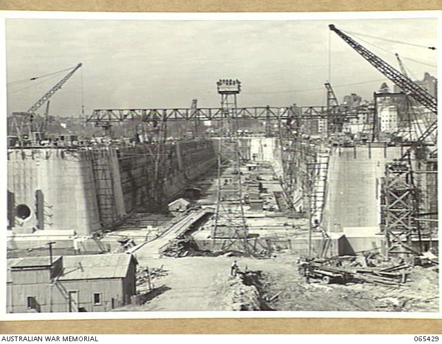 SYDNEY, NSW. 1944-03-27. GENERAL VIEW OF THE CAPTAIN COOK GRAVING DOCK ...