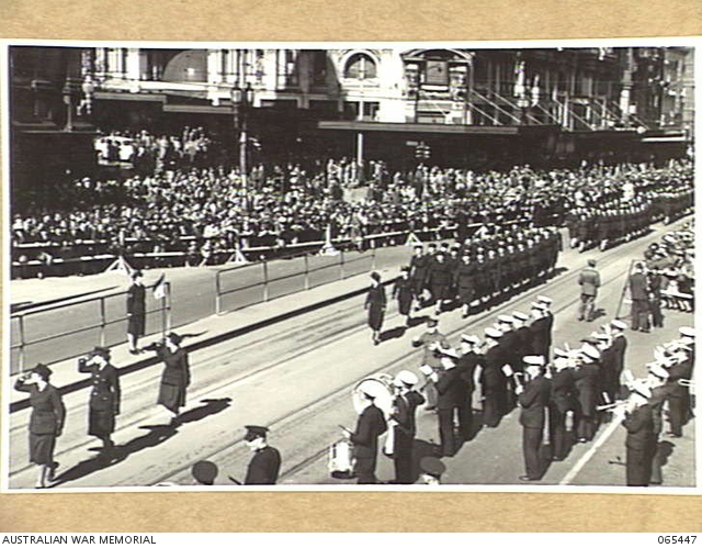 MELBOURNE, VIC. 1944-04-14. THE WAAAF CONTINGENT APPROACHING THE ...