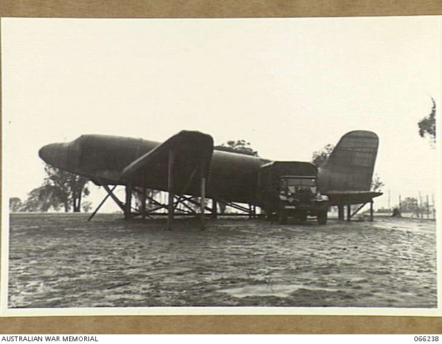 BONEGILLA, VIC. 1944-05-02. EXTERIOR VIEW OF A MOCK-UP FUSELAGE OF A ...