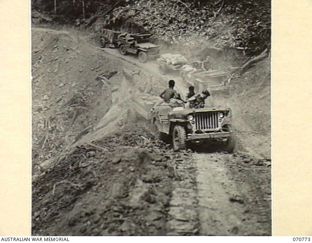 WAMPIT, NEW GUINEA. 1944-03-02. A JEEP PICTURED IN DIFFICULTIES ABOUT ...