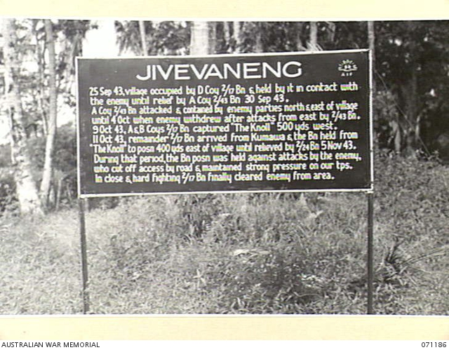 FINSCHHAFEN AREA, NEW GUINEA. 1944-03-17. ONE OF MANY BATTLE SIGNS IN ...